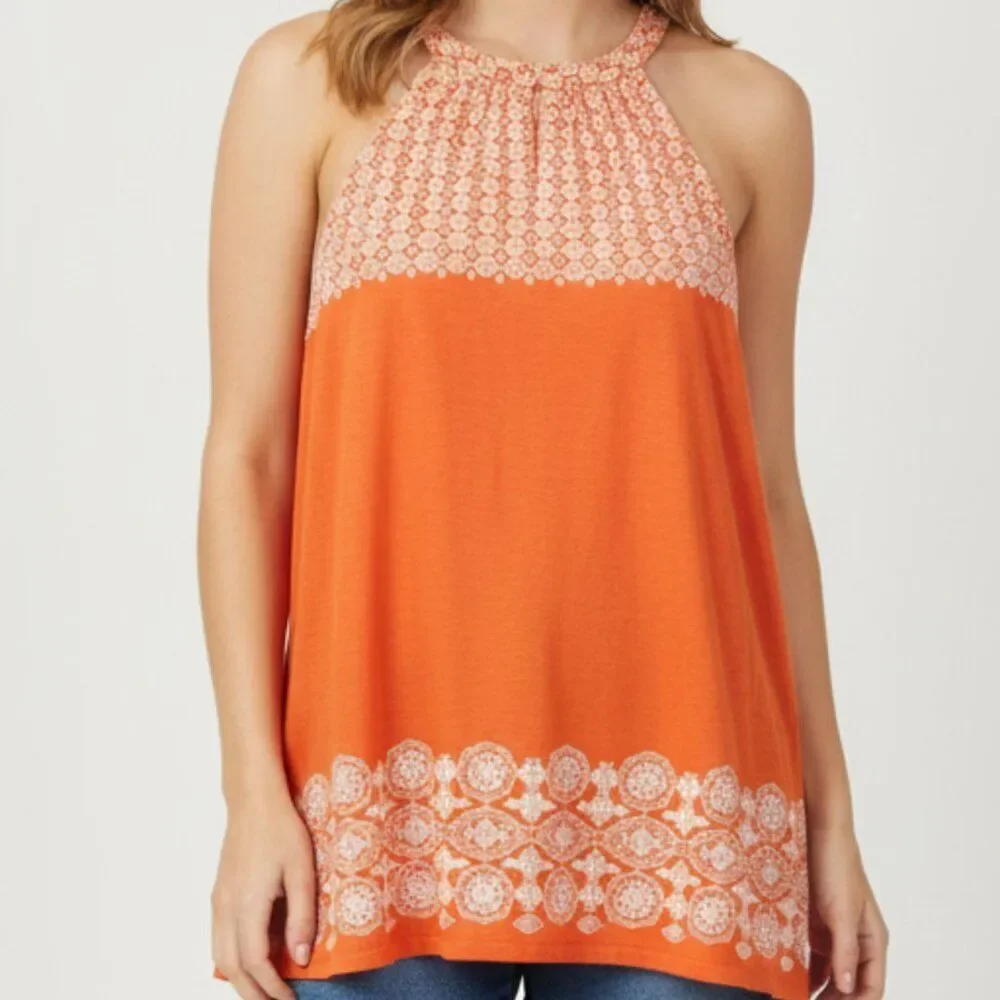 LOFT | Tops | Loft Orange Halter Top With White Accents Summer Medium ...
